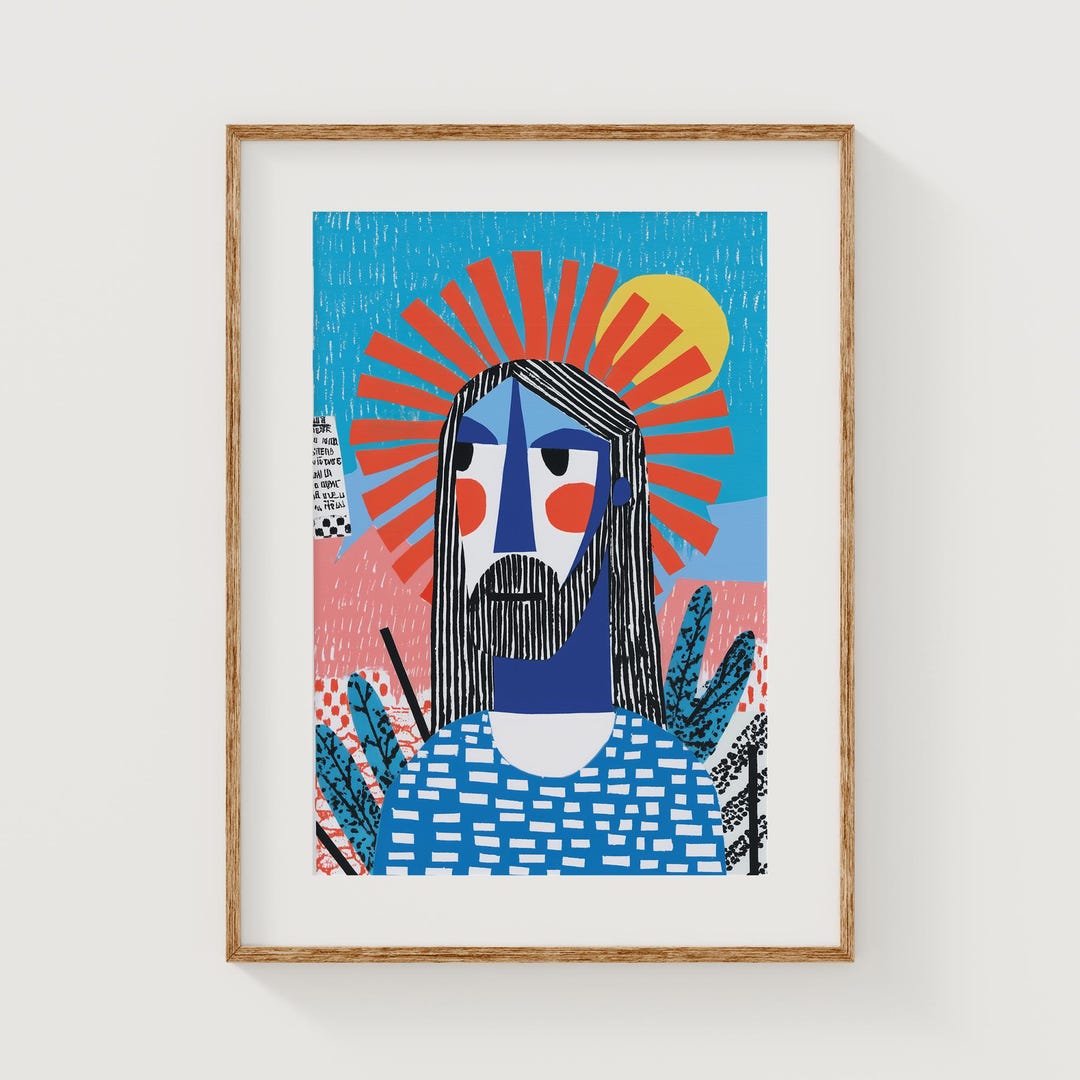 Colorful Jesus Christ Portrait Printable - Modern Folk Art Style, Bold ...