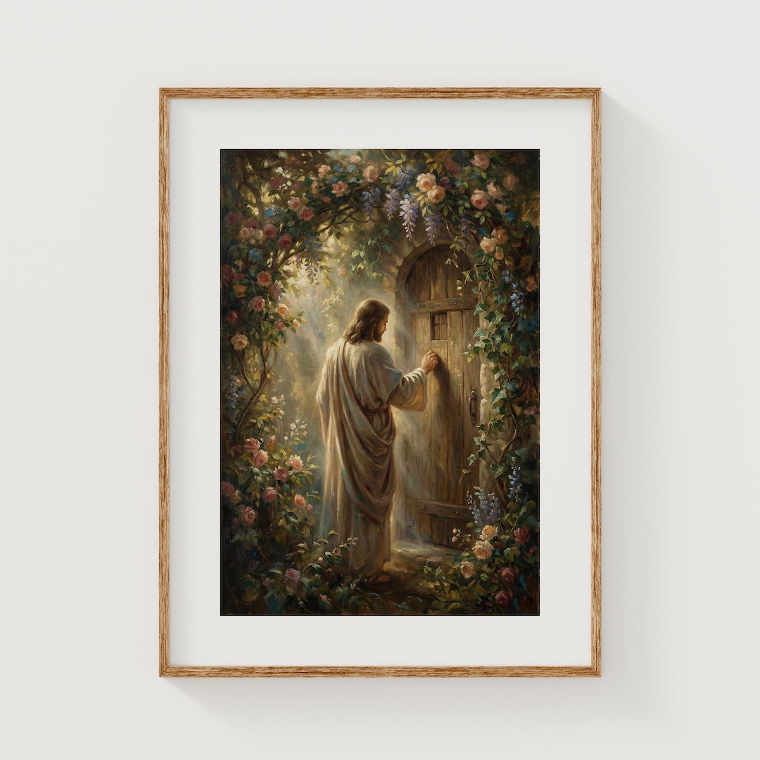 Jesus Christ at the Door With Roses, Printable Classical Religious Art ...