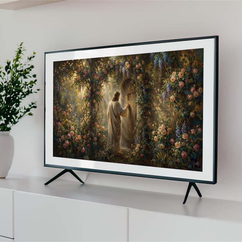 Jesus Christ Frame TV Art, Behold I Stand at the Door, Spiritual Wall ...