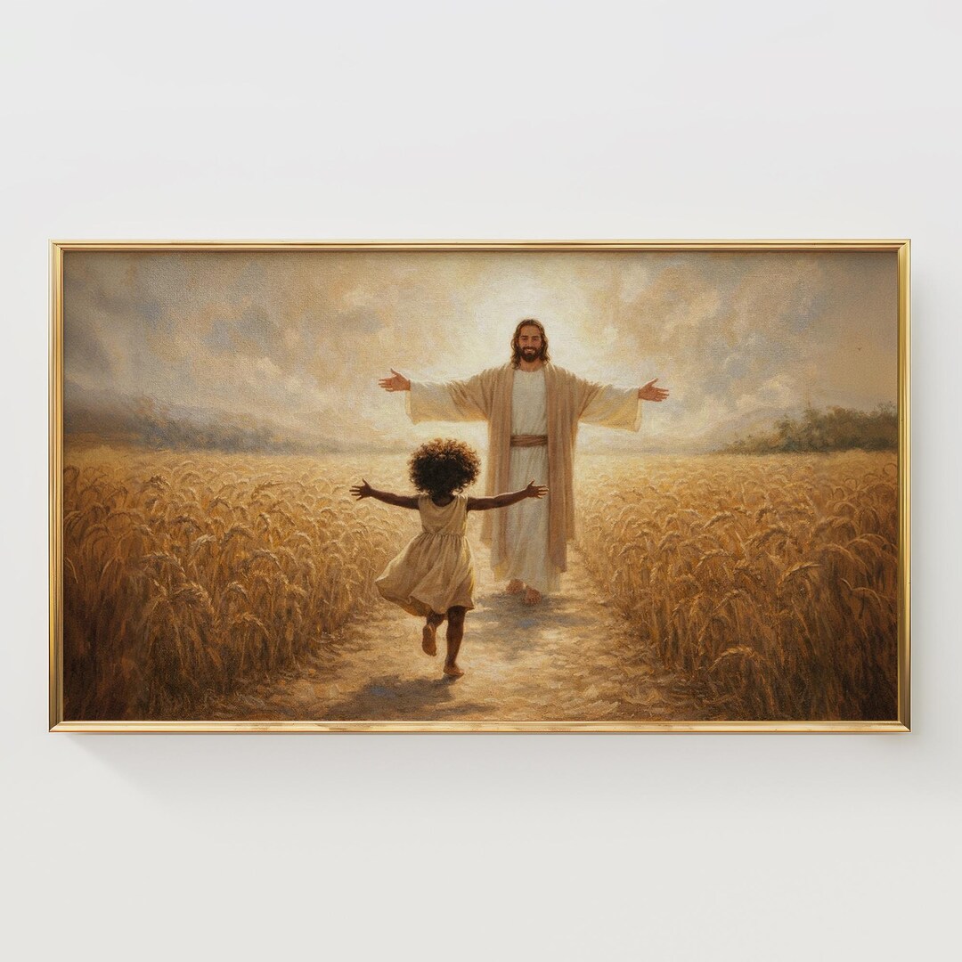 African American Jesus Christ Frame TV Art, Black Child Spiritual ...