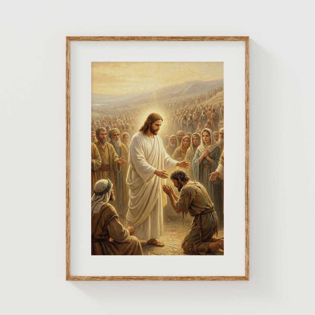 Jesus Christ Performing Miracle of Loaves and Fishes - Classic ...