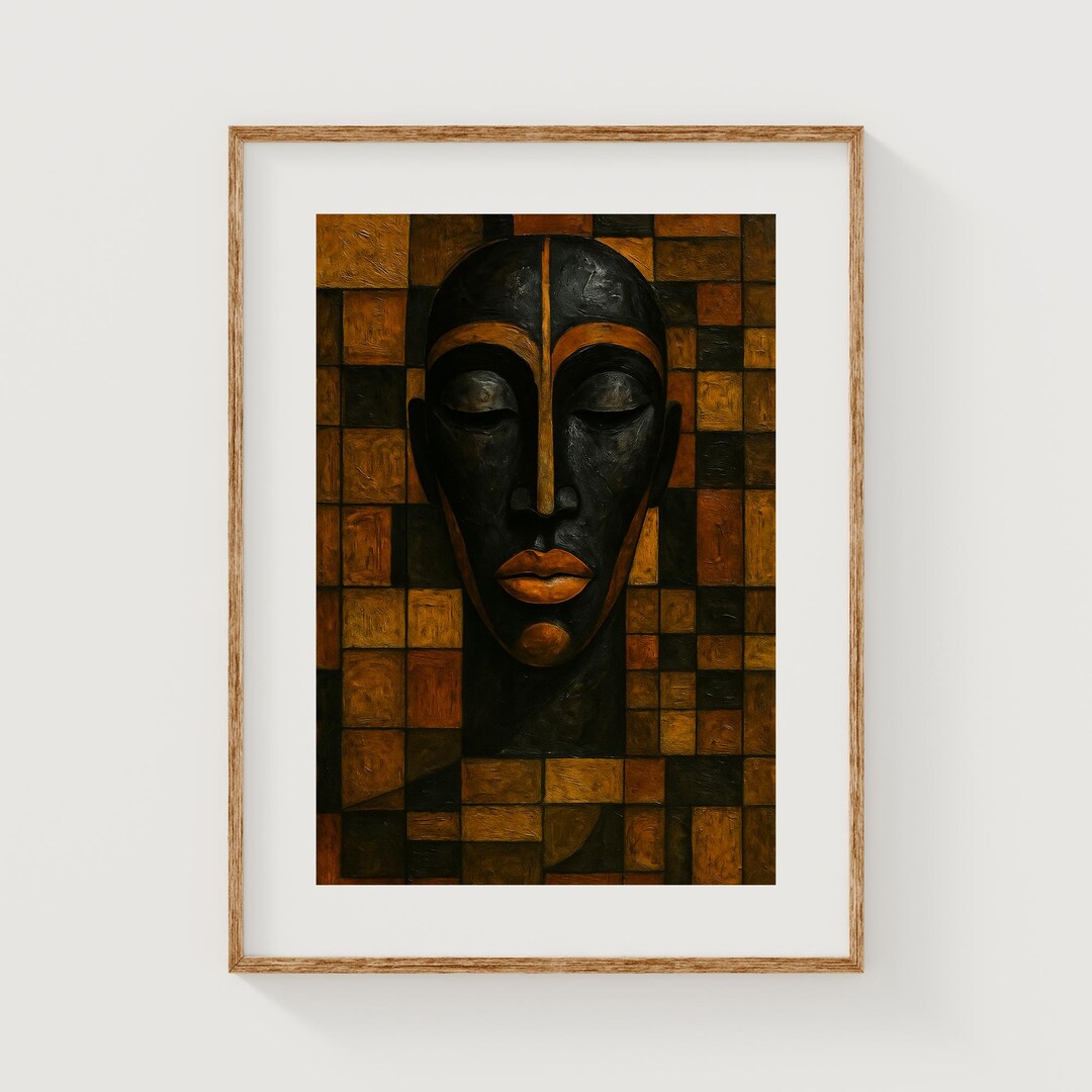 Moody Tribal-inspired Black Mask Print - Abstract African American Face ...