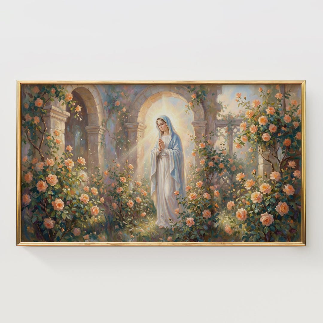 Vintage Virgin Mary Frame TV Art Painting, Religious Wall Decor ...