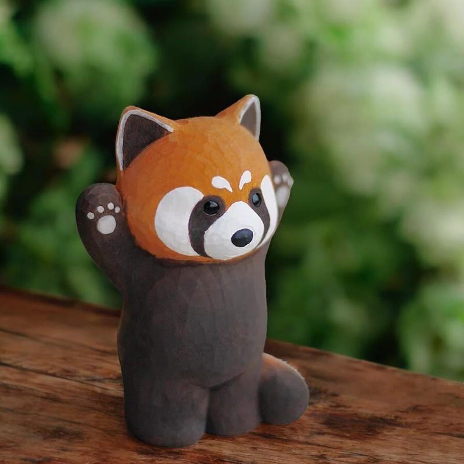 Playful Wooden Red Panda | Hand-carved Wooden Red Panda | Adorable Red ...