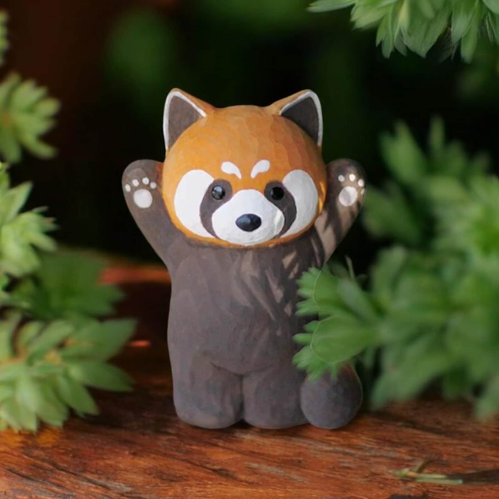 Playful Wooden Red Panda | Hand-carved Wooden Red Panda | Adorable Red ...