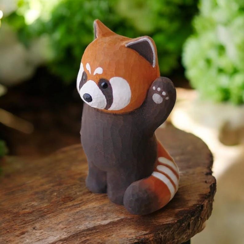 Playful Wooden Red Panda | Hand-carved Wooden Red Panda | Adorable Red ...