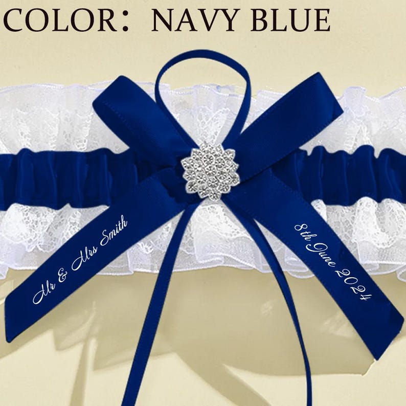 Personalized Wedding Garter: Blue Lace Bridal Keepsake, Custom Date - Etsy