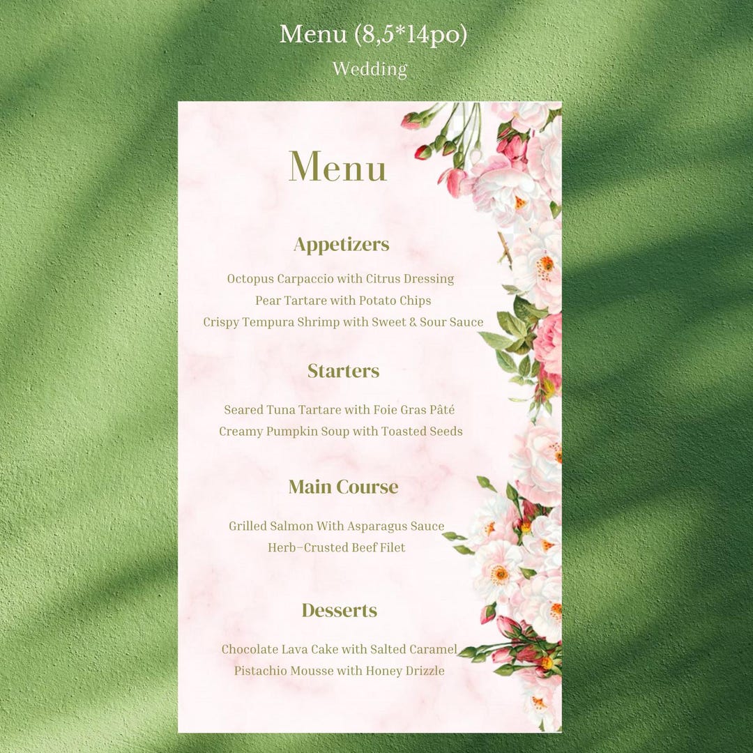 Elegant Menu Design Printable Menu Card Event Menu Design Digital Menu ...