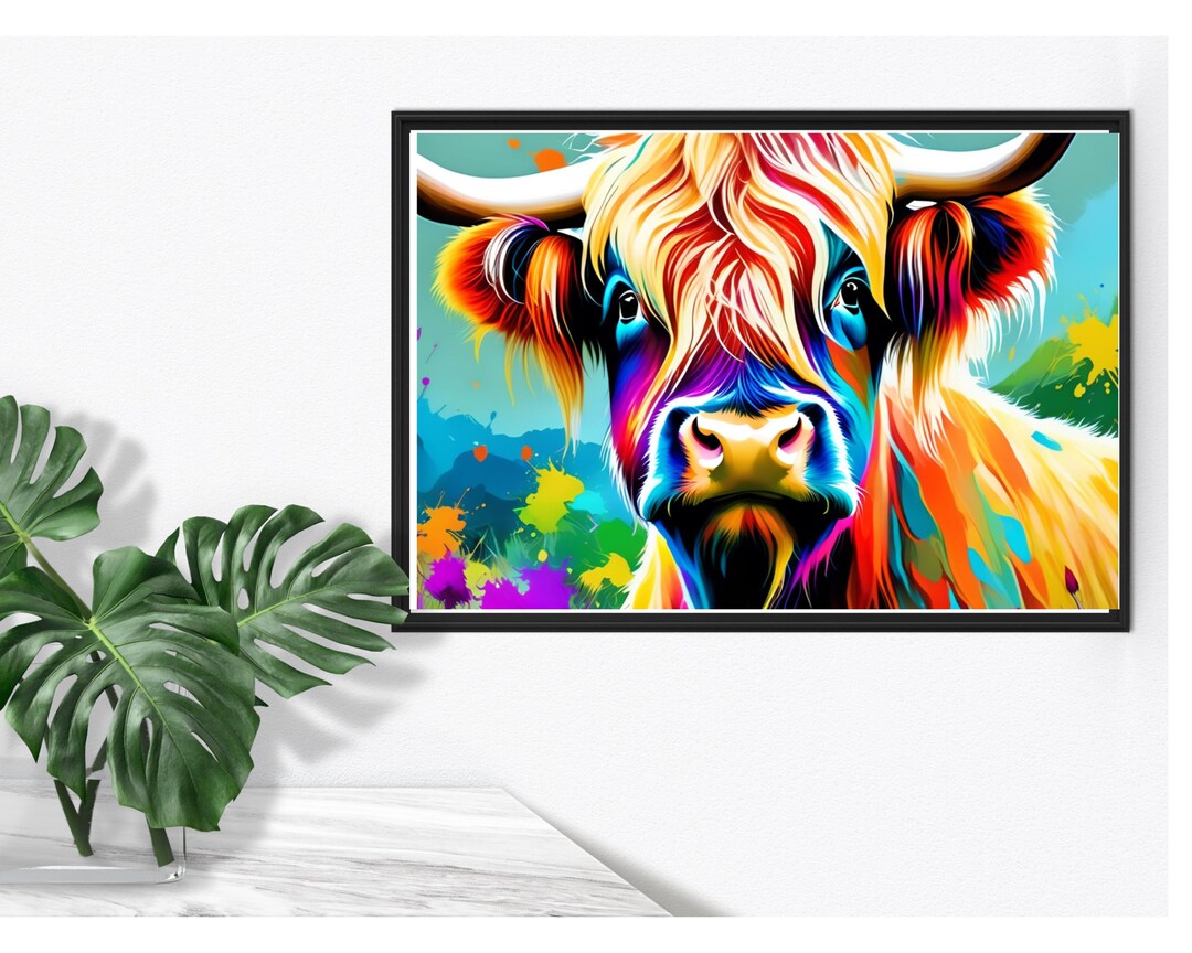 Abstract Highland Cow Art – Vibrant Colorful Print - Etsy Australia