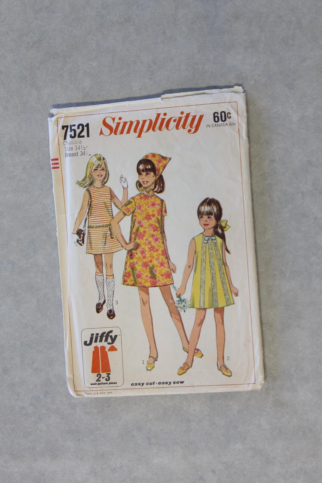 UNCUT Vintage 1967 Child Dress Pattern - Simplicity 7521 - 34 Bust ...