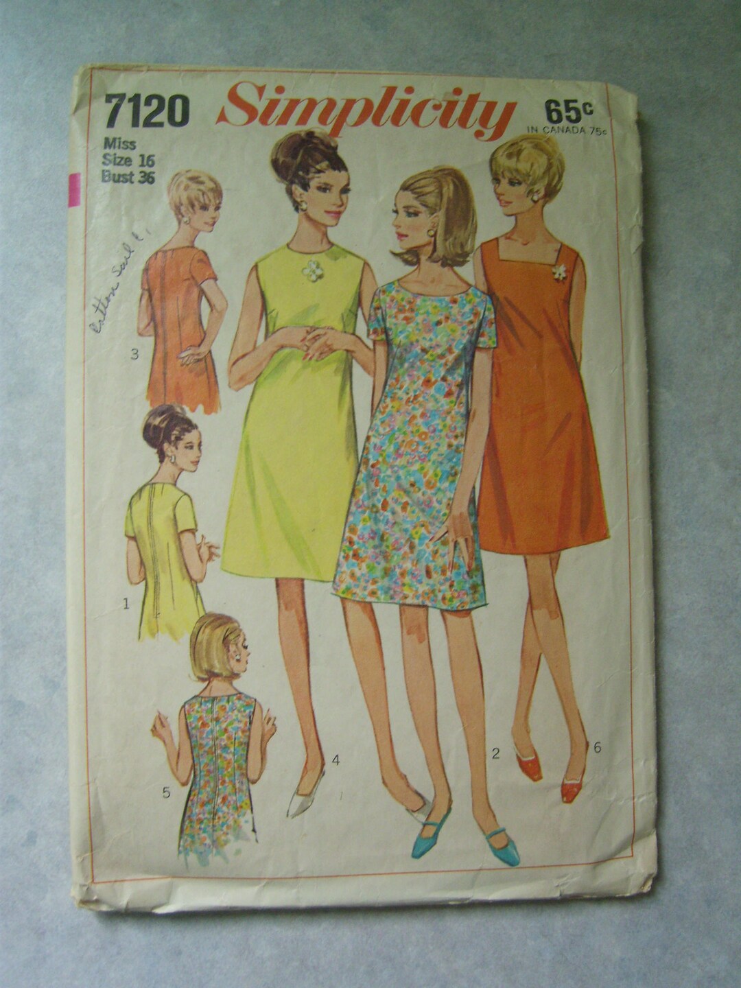 Vintage 1967 Misses Dress Pattern Simplicity 7120 36 Bust Size 16 - Etsy
