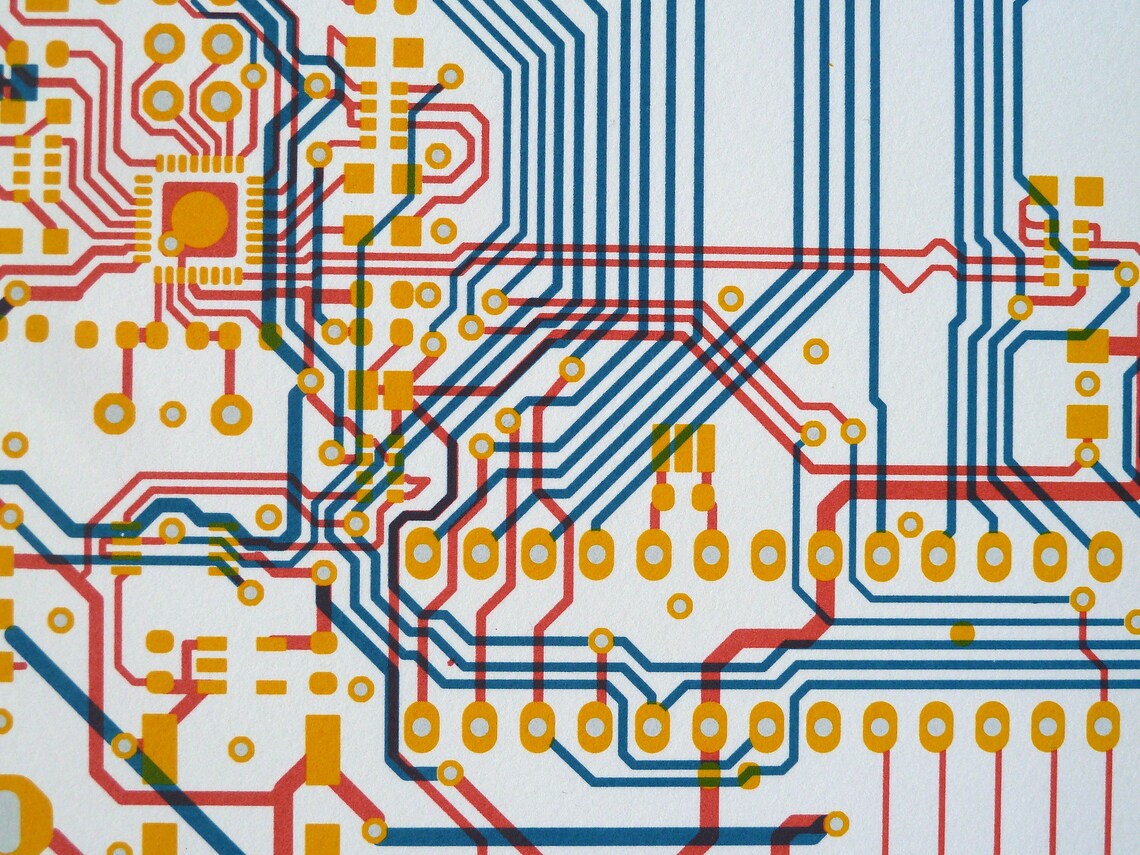 Arduino UNO circuit board screen print in blue red and yellow | Etsy