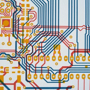 Arduino UNO Circuit Board Screen Print in Blue, Red and Yellow ...
