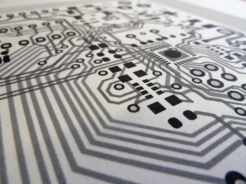 Arduino UNO Circuit Board Screen Print in Monochrome Greys and Black ...