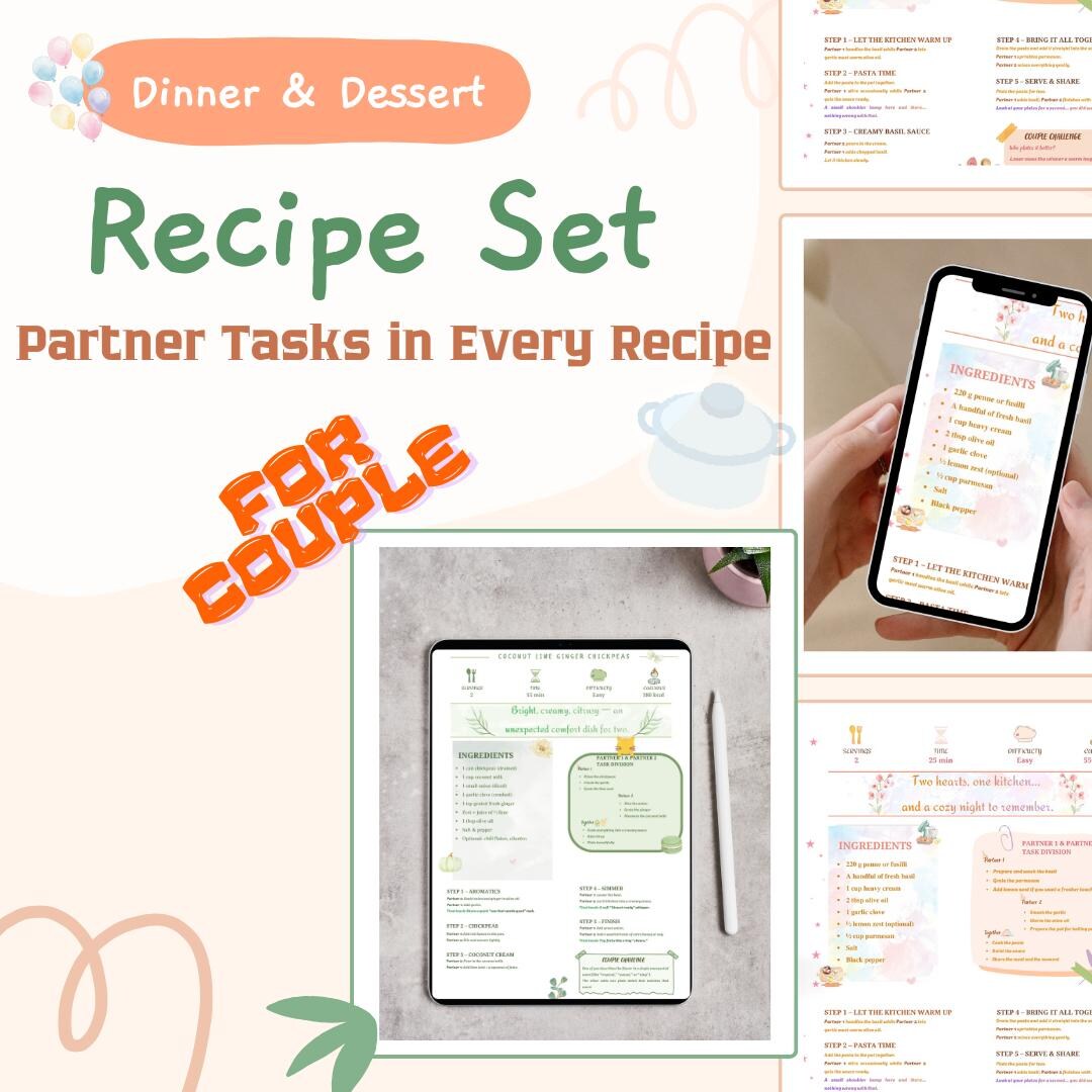 20 Romantic Couple Recipe Cards | Partner Cooking, Date Night (digital ...
