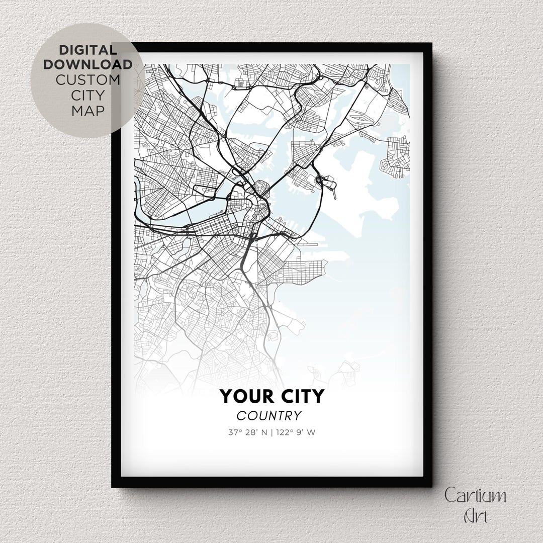 Personalized City Map Download, Custom Map Art Print, Minimalist Black ...