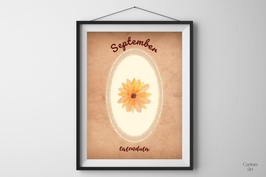 September Birth Flower Print - Calendula Wall Art - Watercolor ...