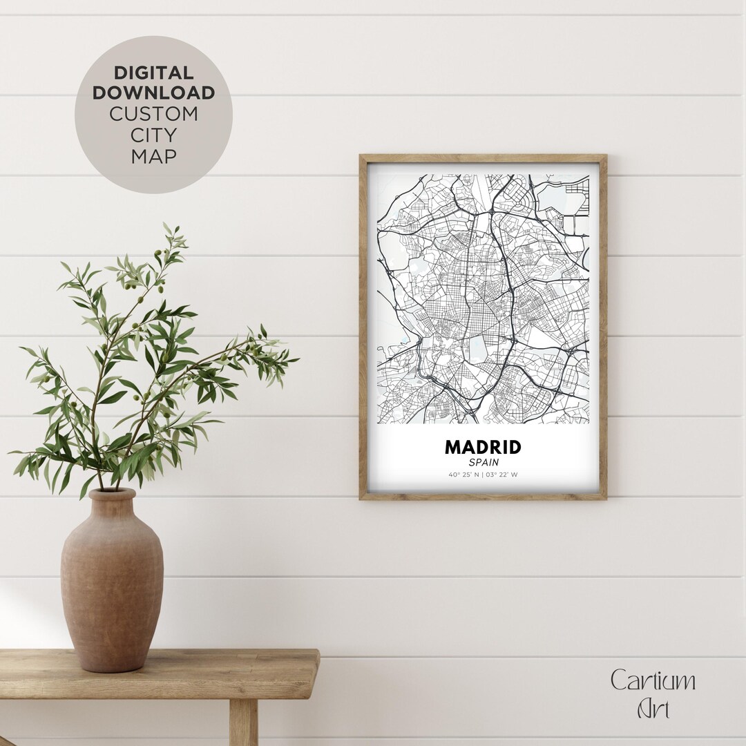 Madrid City Map, Madrid Wall Art, Minimalist Map Poster, Travel Decor ...