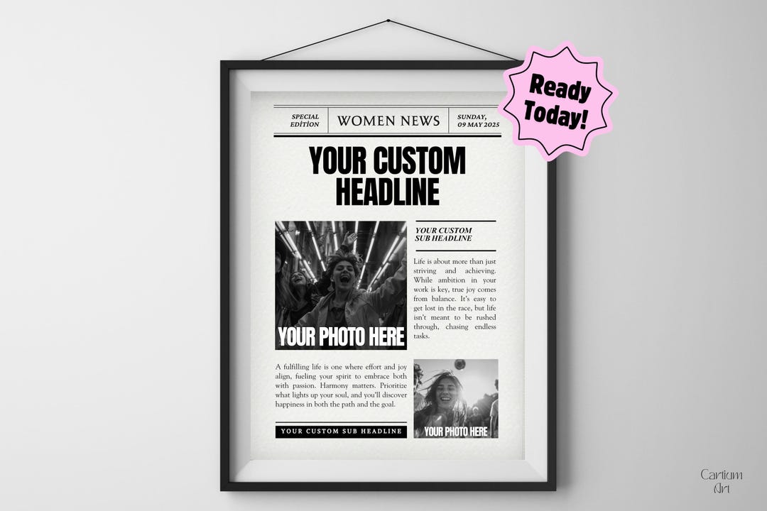 Custom Newspaper Print, Personalized News Poster, Vintage Style Gift ...