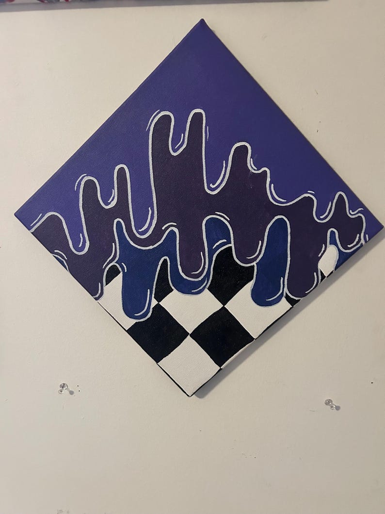Checker Board With Purple Drip 8”x8” Acrylic Painting - Etsy