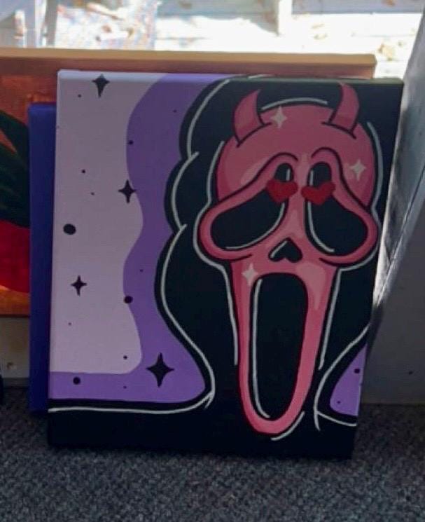 Pink Ghost Face 9”x12” Acrylic Painting - Etsy