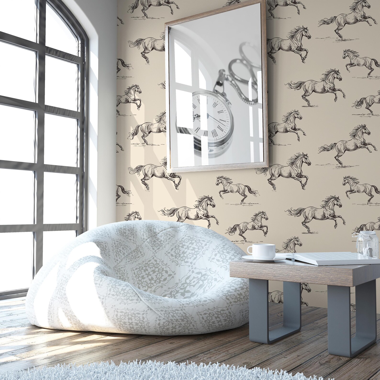 Vintage Galloping Horse Wallpaper: Equestrian Peel and Stick Wall Mural ...