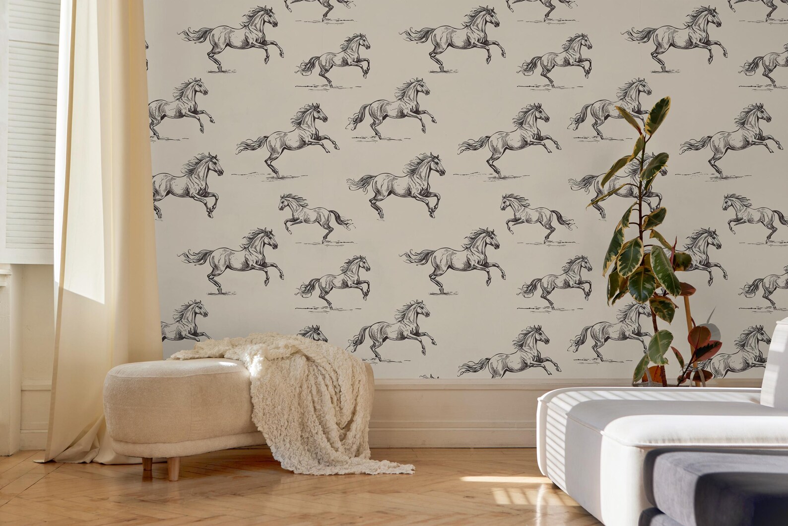 Vintage Galloping Horse Wallpaper: Equestrian Peel and Stick Wall Mural ...