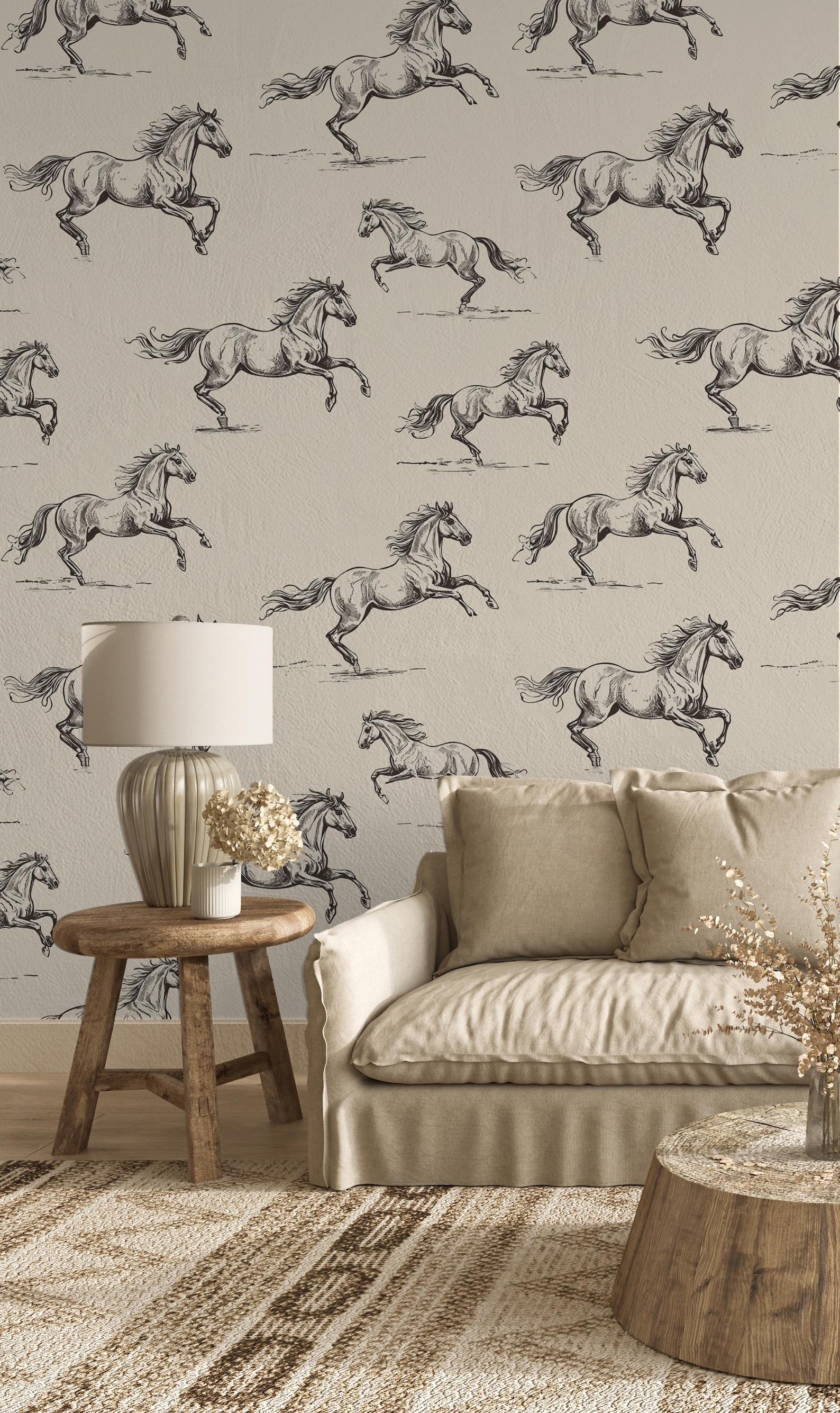 Vintage Galloping Horse Wallpaper: Equestrian Peel and Stick Wall Mural ...