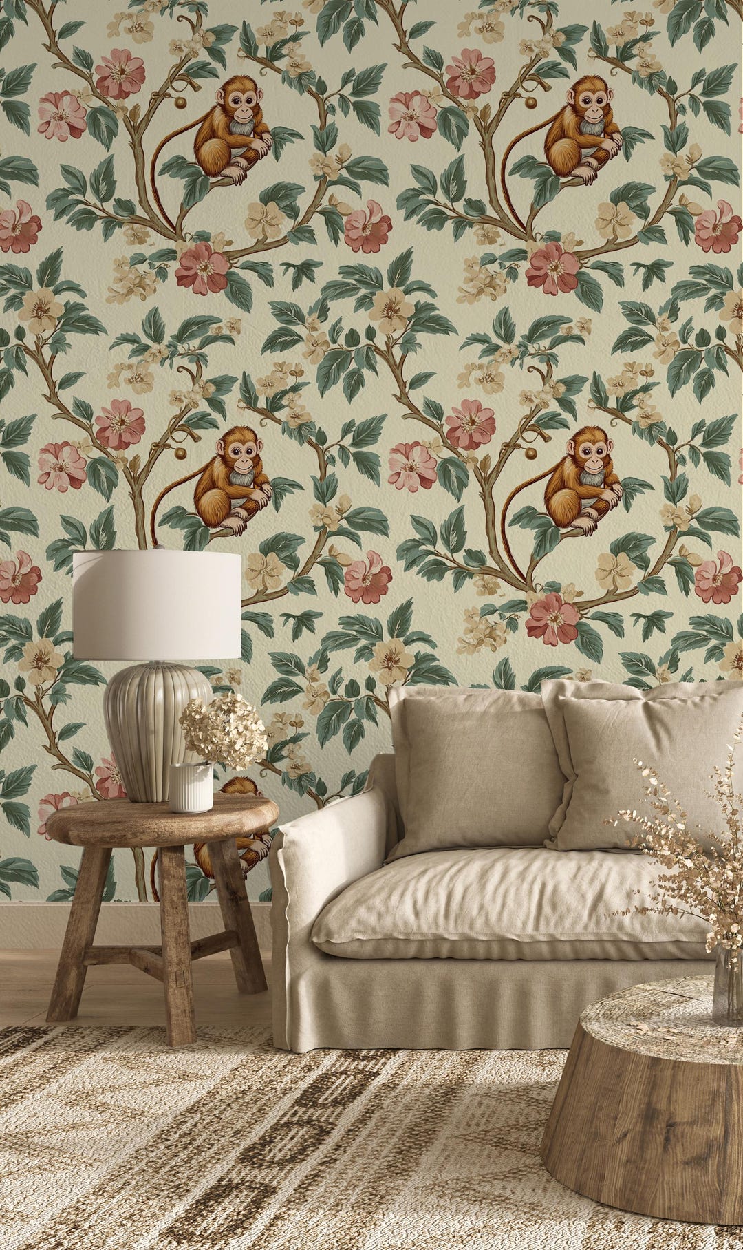 Monkey Floral Peel and Stick Wallpaper: Nature Wall Decor - Etsy