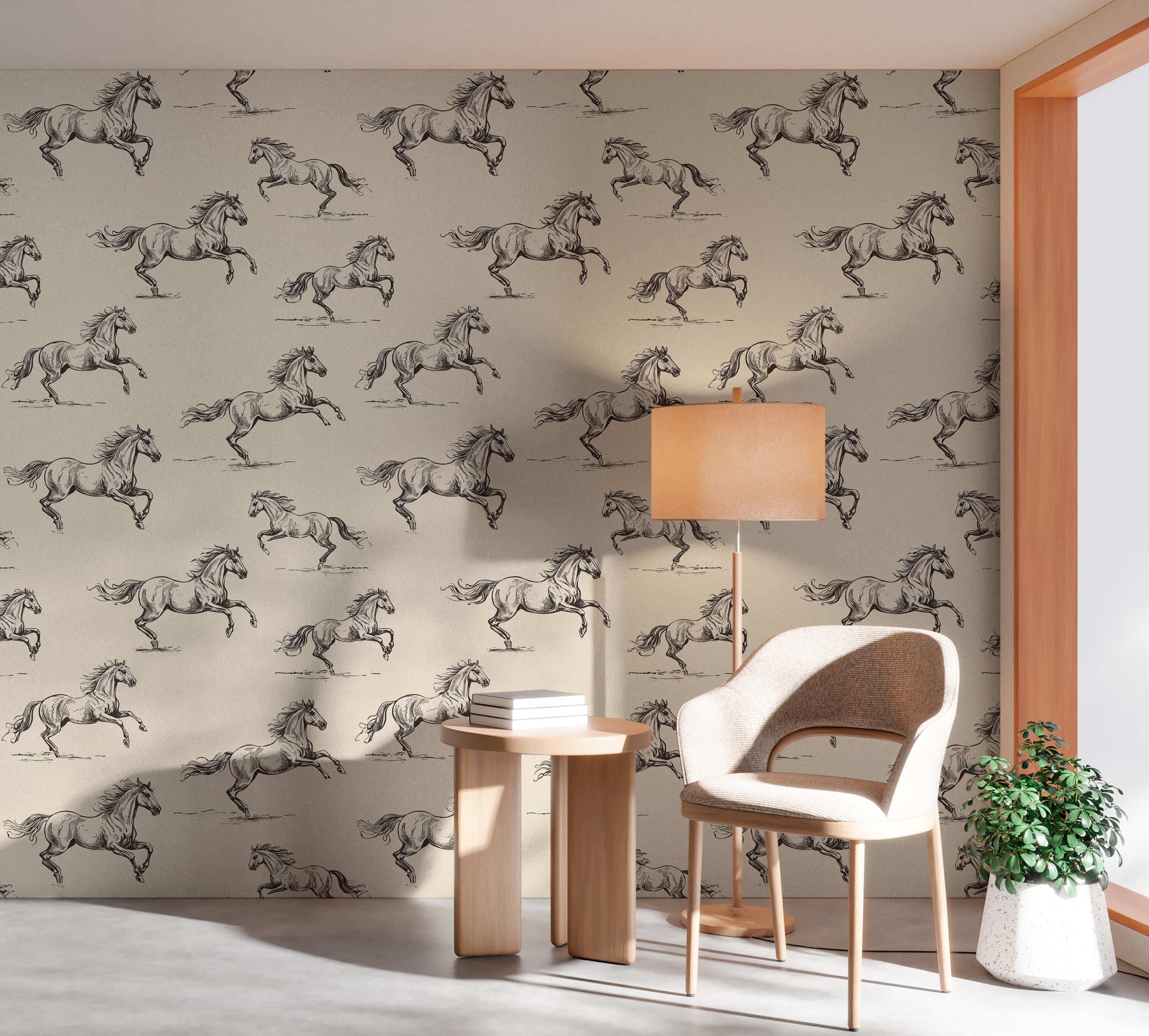 Vintage Galloping Horse Wallpaper: Equestrian Peel and Stick Wall Mural ...