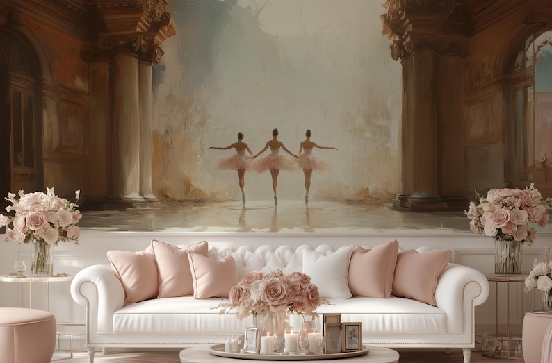 Ballet Dancers Wallpaper, Elegant Mural - Peel & Stick, Commercial, Non ...
