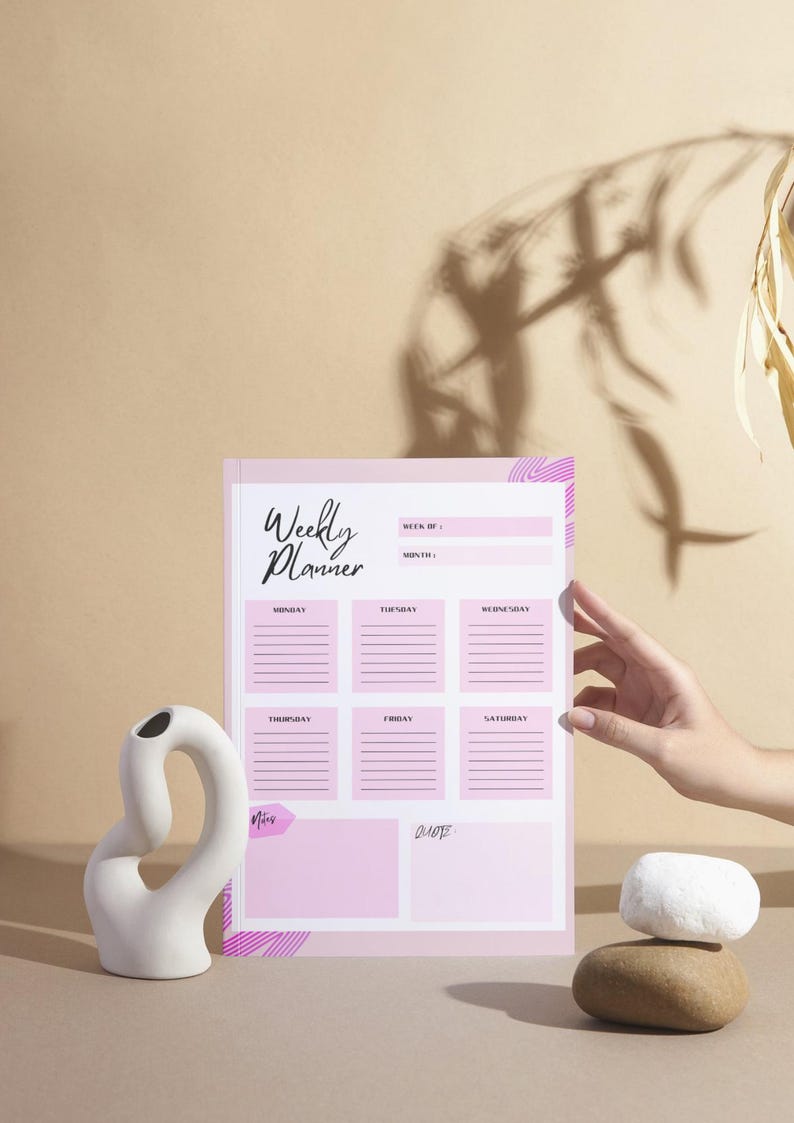 Printable Weekly Planner Minimalist Pink Design With Note Section ...