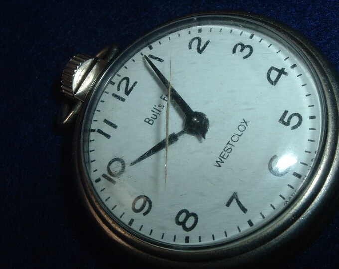 WESTCLOX BULL'S EYE DOLLAR POCKET WATCH IS COMPLETE FOR PARTS OR REPAIR ...