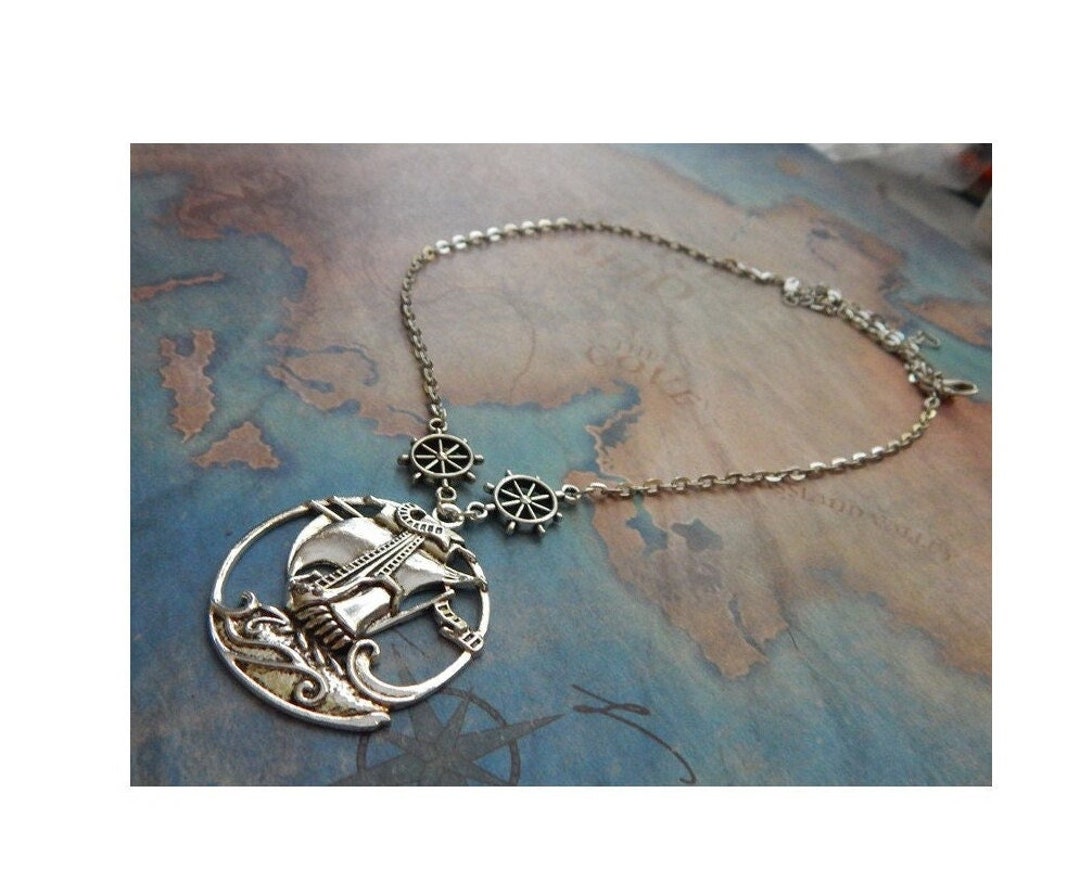 Silver Pirate Necklace / Ship Necklace / Pirate Ship Pendant, Pirate ...