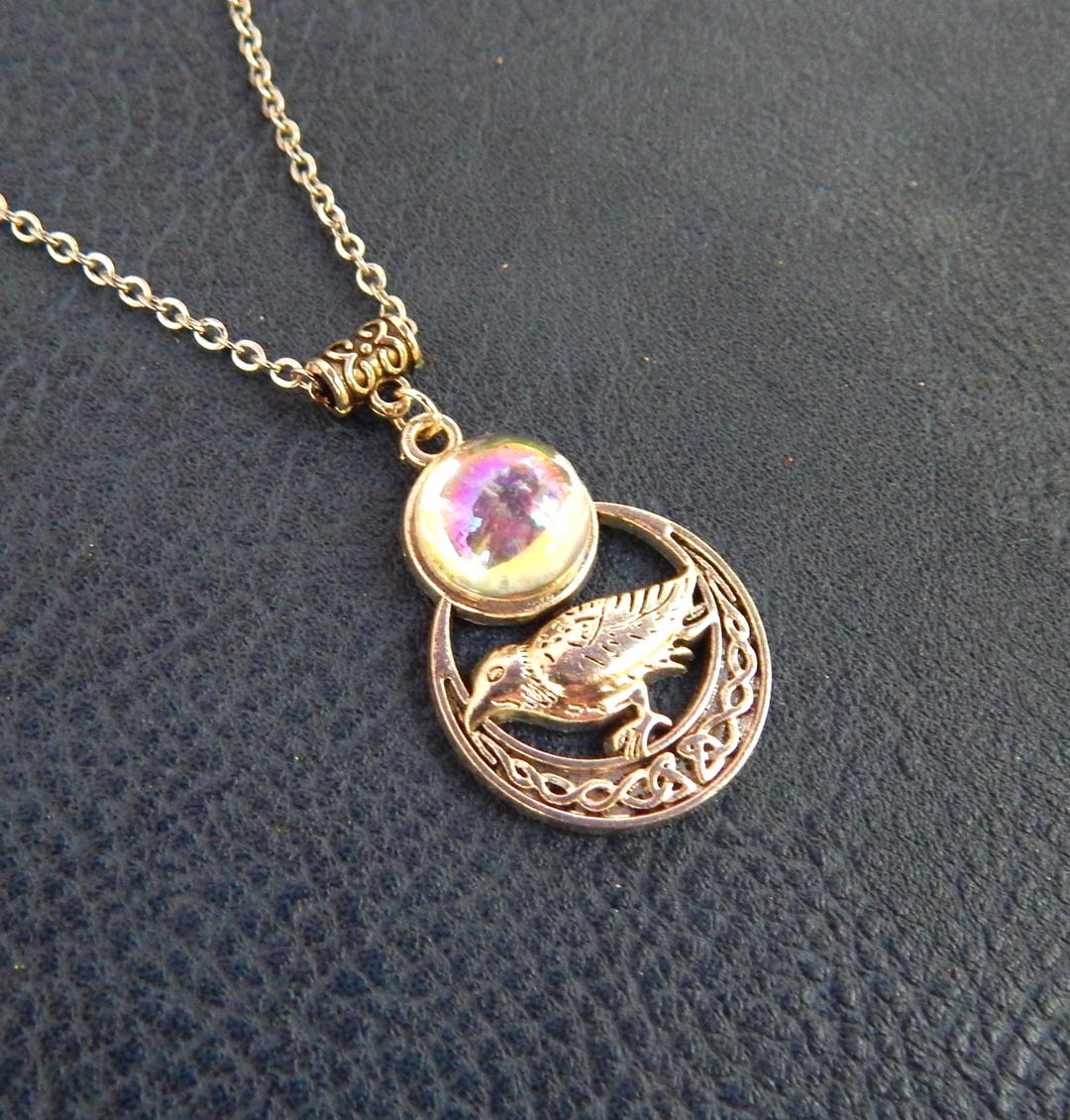 Silver Raven Moon Necklace, Raven Jewelry / Celtic Raven Necklace ...