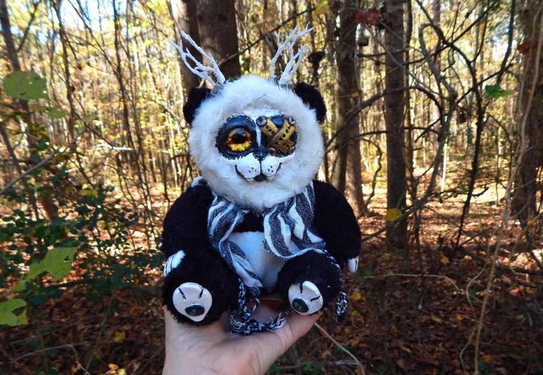Creepy Cute Animal Art Doll, Creepy Panda Bear Plushie / OOAK Creature, Handmade Plushie ...