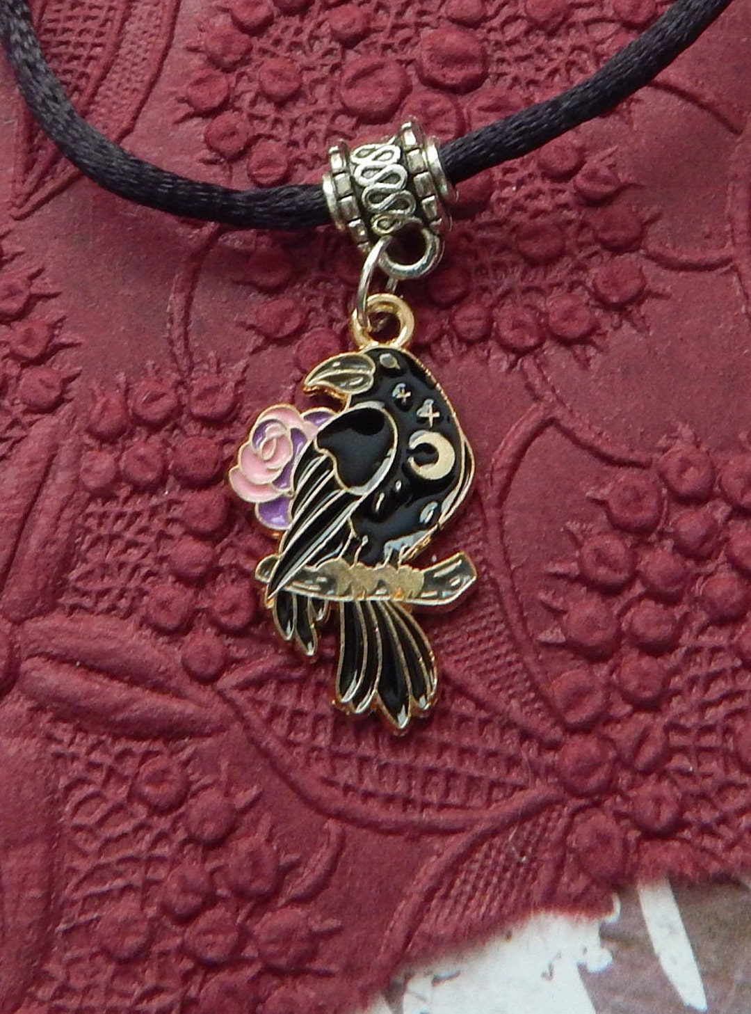 Raven Choker Necklace, Raven Jewelry/ Pink Goth Choker / Bird Necklace ...