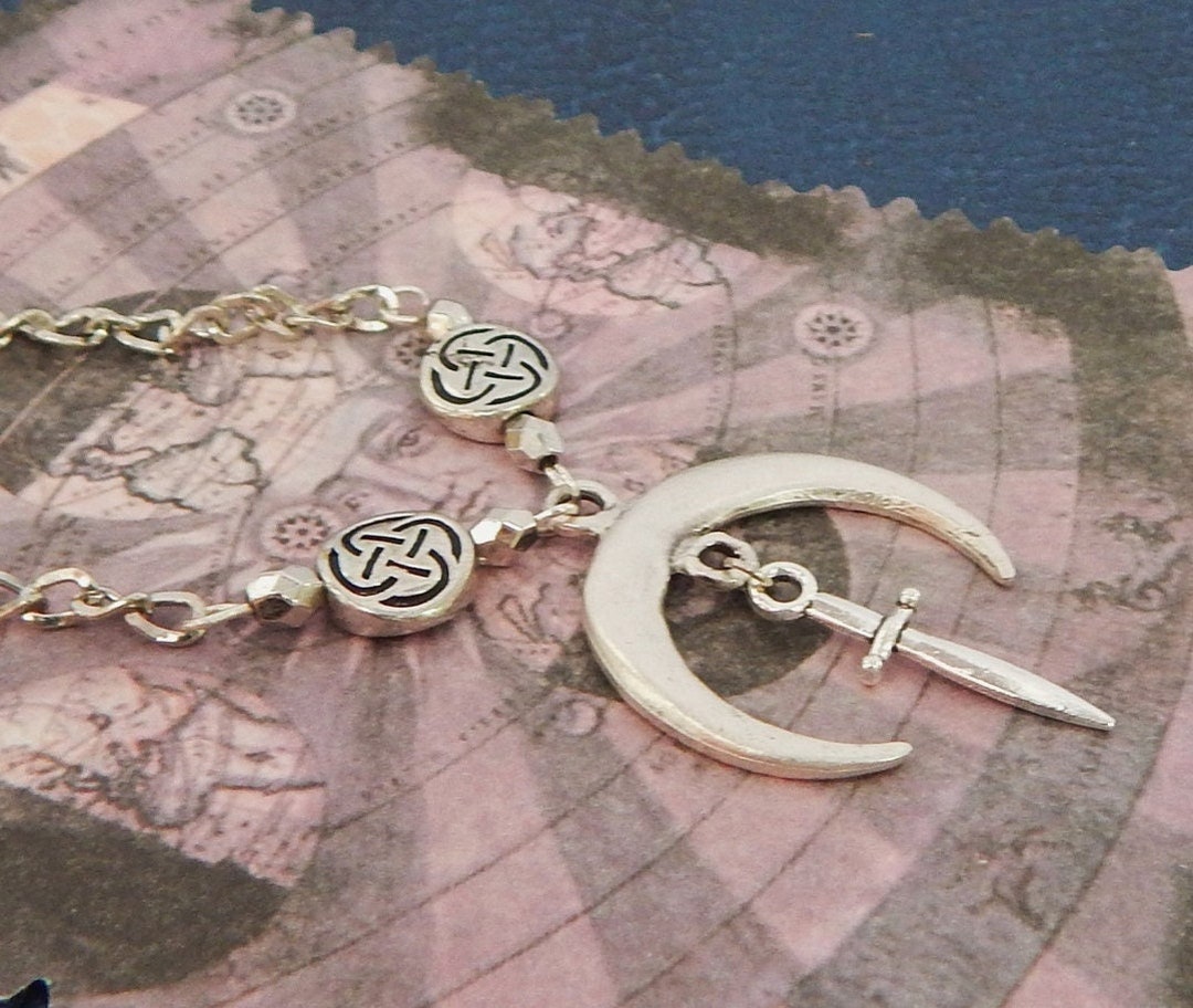 Moon & Sword Necklace / Silver Moon Goddess Jewelry / Cottage Core ...
