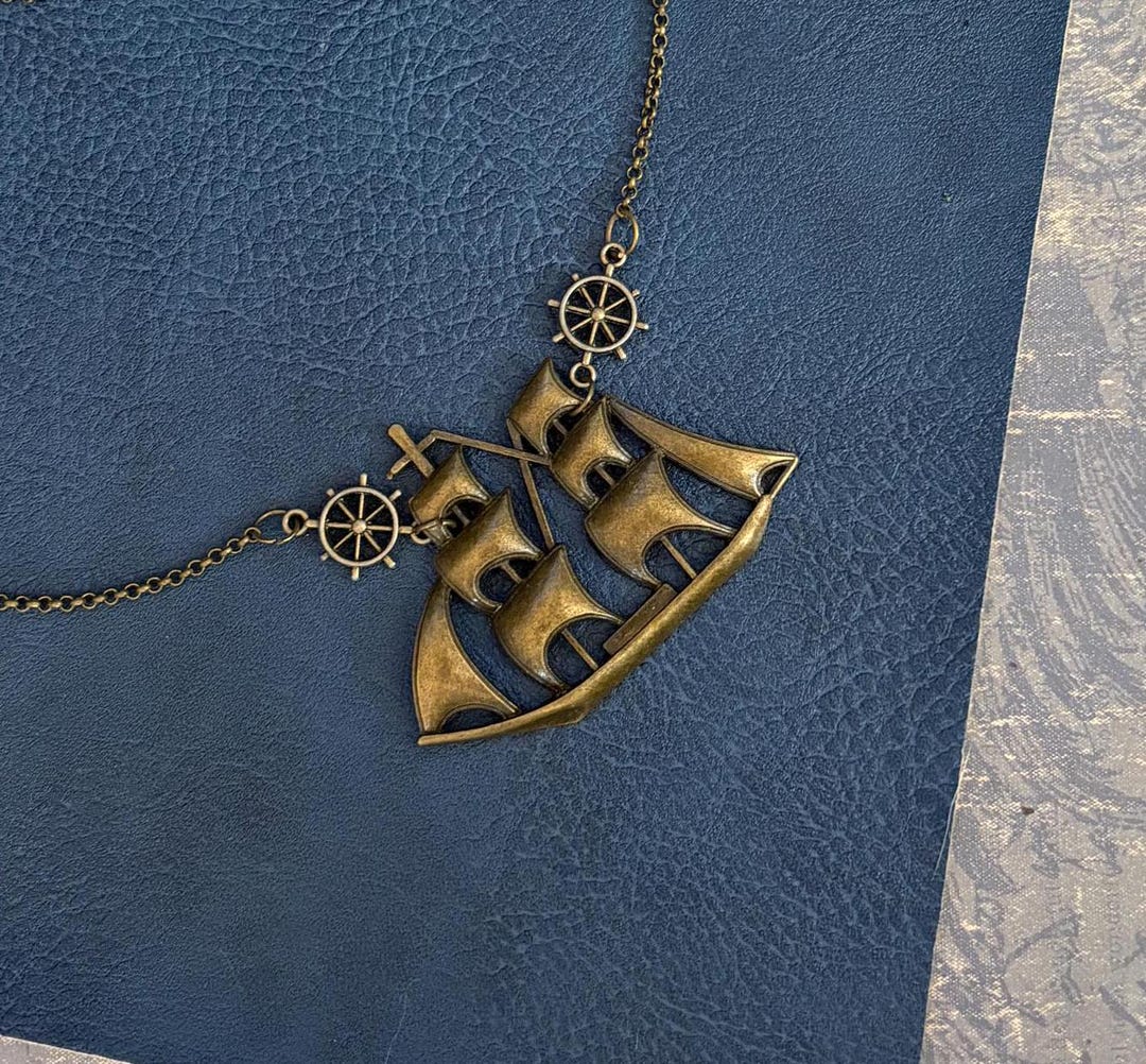 Gold Pirate Necklace / Ship Necklace / Pirate Ship Pendant, Pirate ...