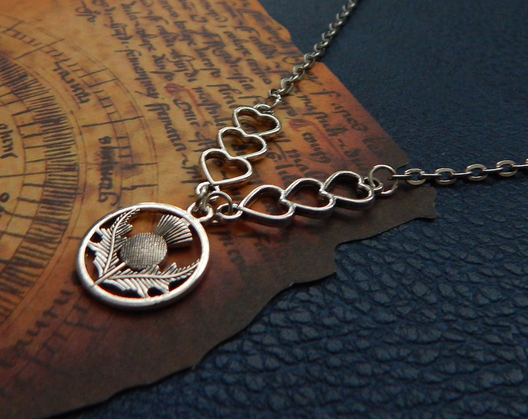 Scottish Thistle Necklace / Silver Thistle Heart Necklace / Scotland ...