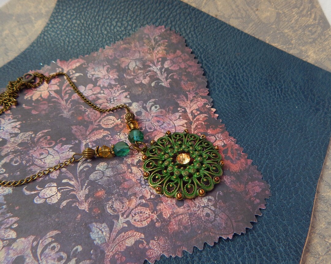 Green Verdigris Flower Necklace / Cottage Core Necklace / Cottage Core ...