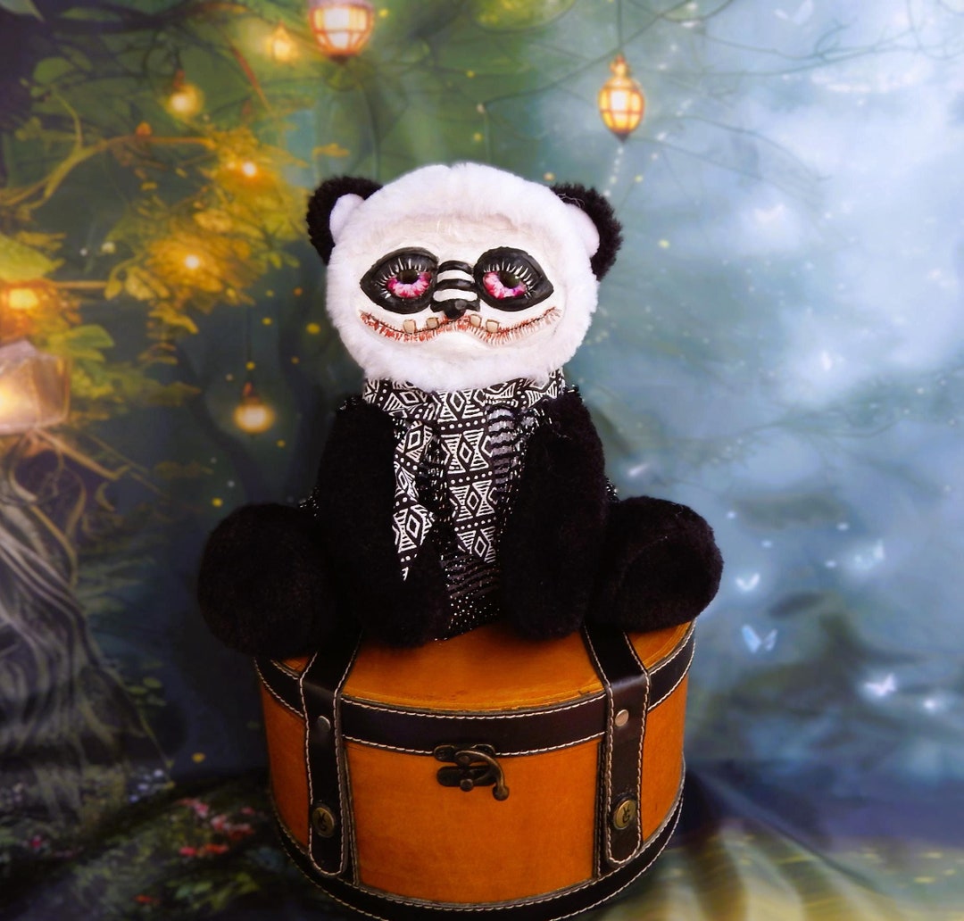 Creepy Cute Animal Art Doll, Creepy Panda Bear Plushie / OOAK Creature, Handmade Plushie ...