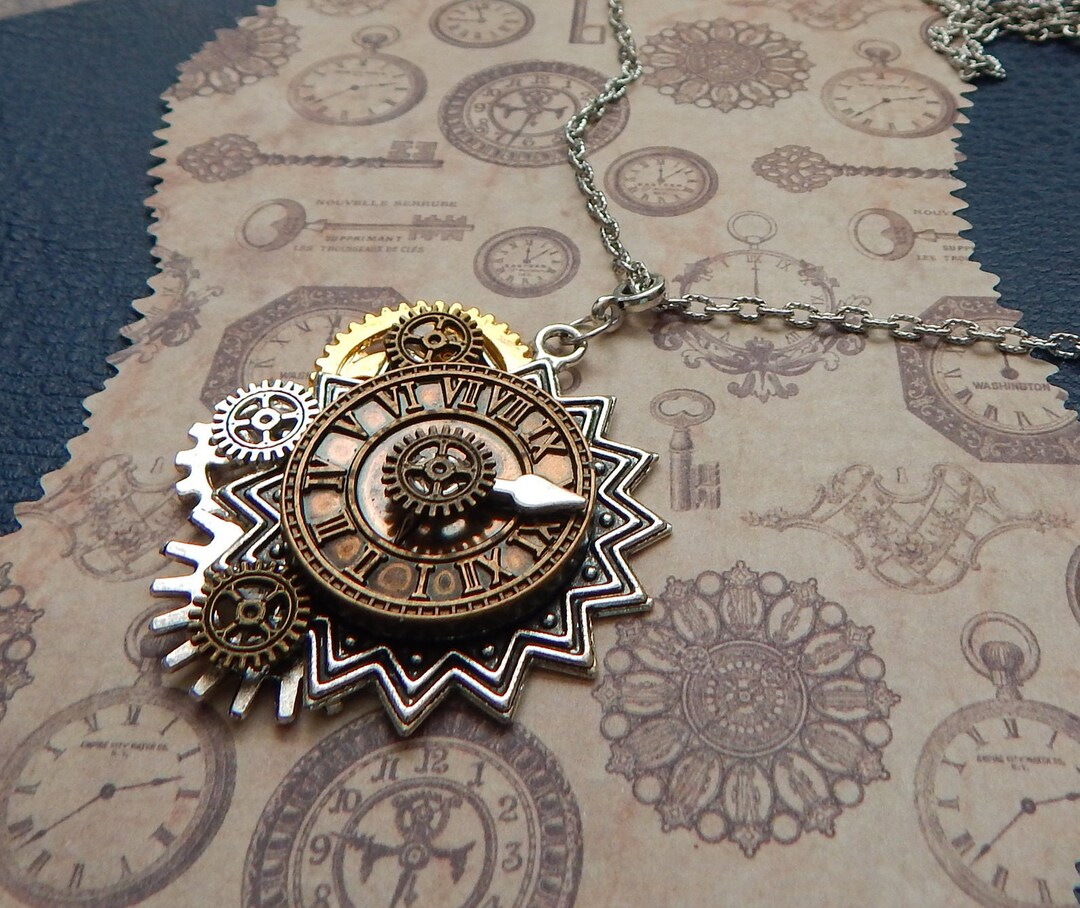 Steampunk Clock Necklace, Industrial Jewelry / Cosplay Jewelry, Gear ...