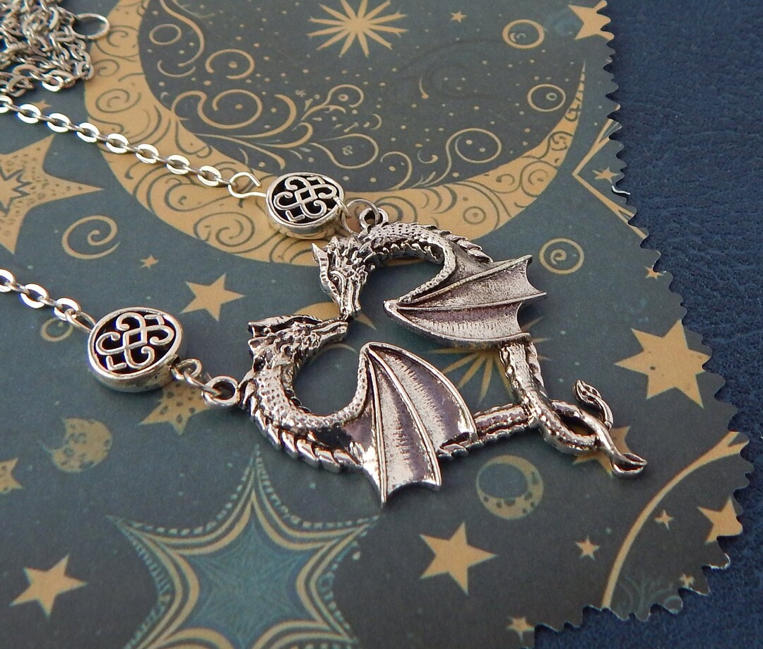 Dragon Pendant Necklace / Silver Dragon Heart Necklace / Medieval ...