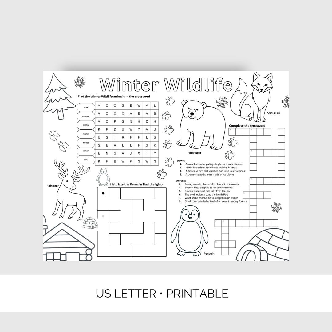 Winter Kids Activity Placemat Printable – Fun Coloring Games and ...