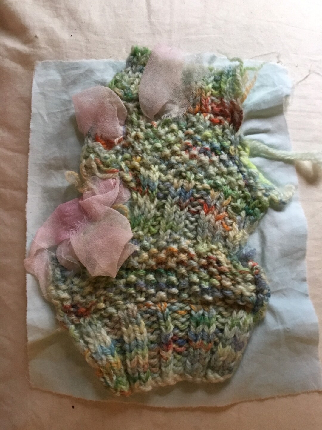 Hand Knit Landscape With Pink Silk Chiffon Weave - Etsy