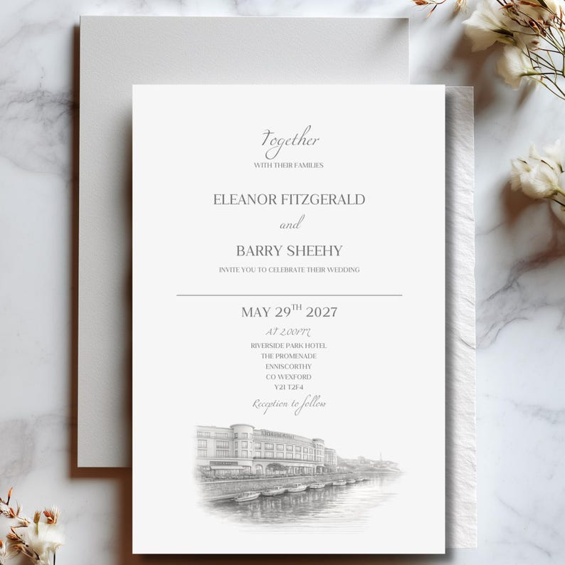 Sketched Venue Wedding Invitation | Custom Line Drawing (digital ...