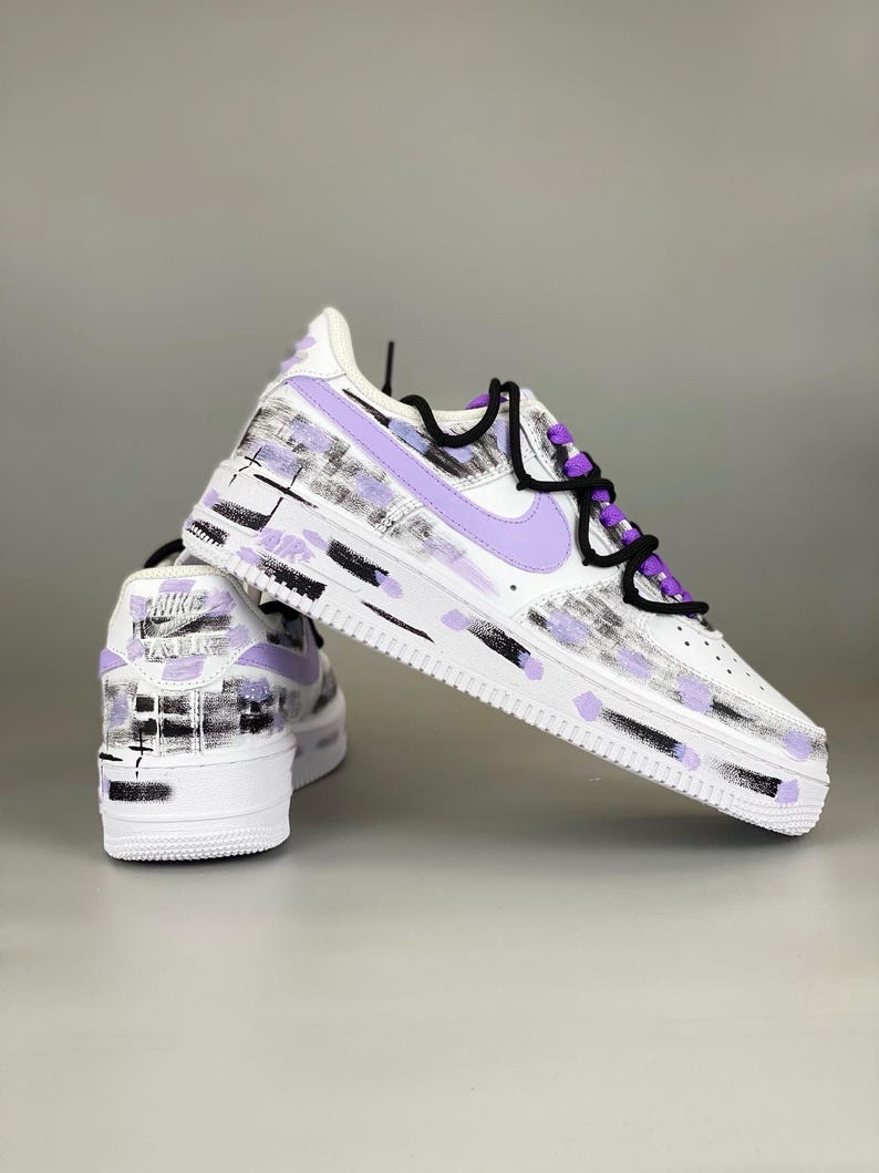 Custom Purple and Black Air Force 1,punk Hand Painted Af1,sneaker for ...