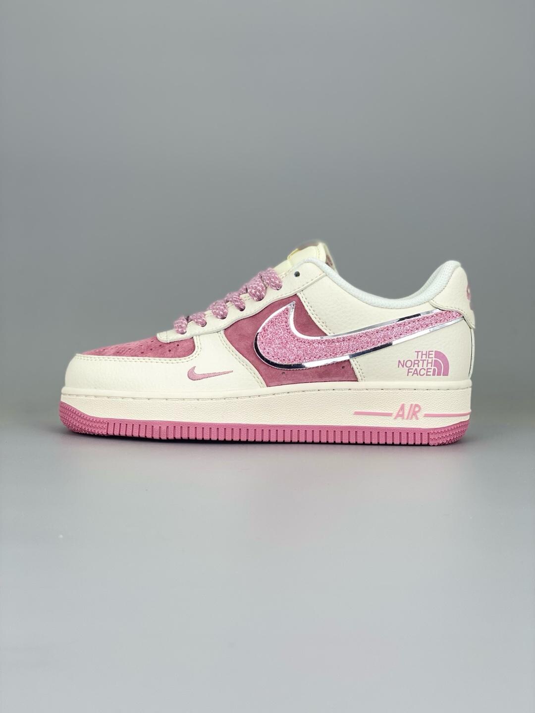 The North Face Inspired AF1 | Hand-painted Pink & White Suede Air Force ...