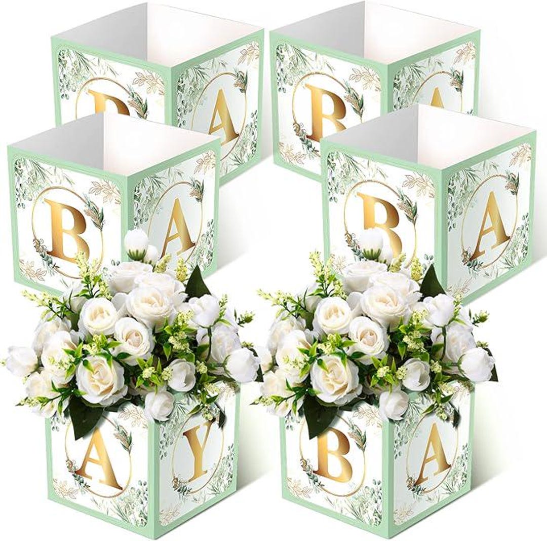 6pcs Baby Shower Flower Boxes Centerpiece With Letters for Gender ...